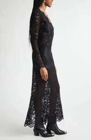 Rabanne Long Sleeve Jersey & Lace Gown - Black