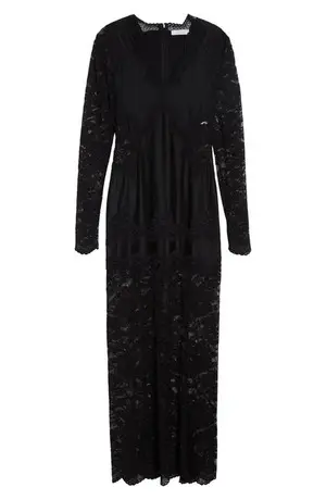 Rabanne Long Sleeve Jersey & Lace Gown - Black