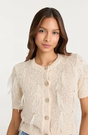 Cinq À Sept Coralie Embellished Short Sleeve Cardigan