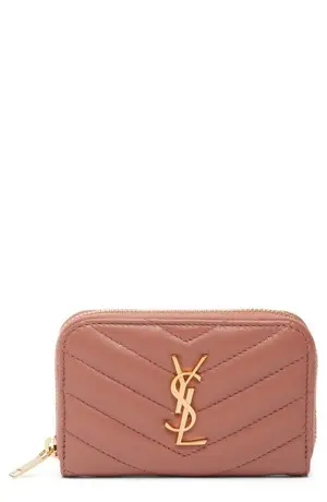 Saint Laurent Cassandre Quilted Card Wallet - Barely Pink