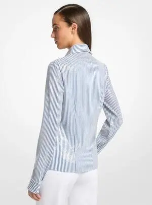 Michael Kors Hansen Sequined Striped Silk Crepe De Chine Shirt