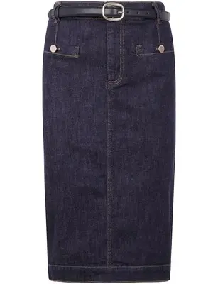 SELF-PORTRAIT Indigo Denim Midi Skirt - Blue