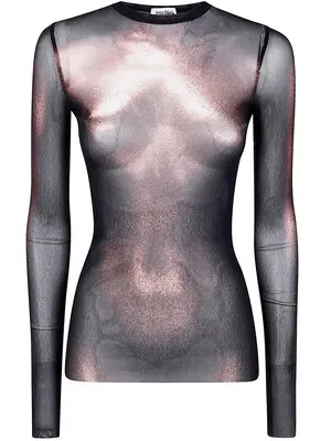 JEAN PAUL GAULTIER Mesh Printed Top - Black