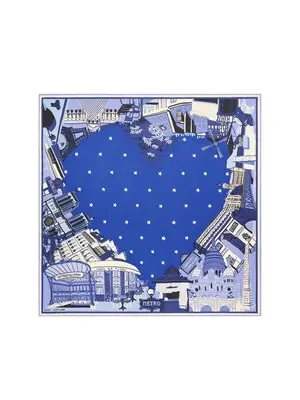 INOUI EDITIONS Square 100x100 Cm Silk Modal "j`aime Paris" Scarf - Blue