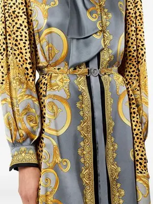 Versace Cheetah Foulard Silk Crepe Dress - Gray