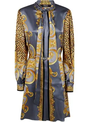 VERSACE VERSACE Cheetah Foulard Silk Crepe Dress