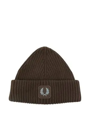 Fred Perry Cotton Ribbed Beanie - Brown