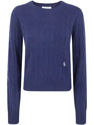 SPORTY & RICH Cableknit Cashmere Sweater - Blue