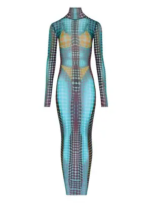 JEAN PAUL GAULTIER Re-edition: Long Sleeve High Neck Maxi Dress - Blue