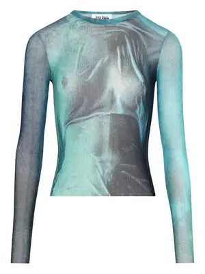 JEAN PAUL GAULTIER Printed Mesh Top - Blue