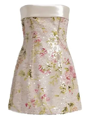 Alberta Ferretti Printed Sequined Mini Dress - Beige
