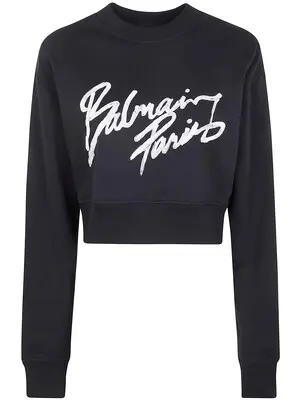Balmain Paris Cropped Roundneck Sweater - Black