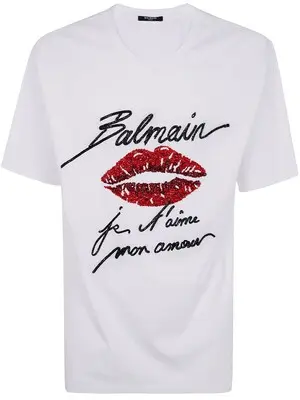 Balmain Lips Embroid T-shirt Reg Fit - White