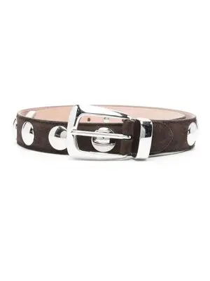 Khaite Benny Studded Belt With Silver Buckle - Brown