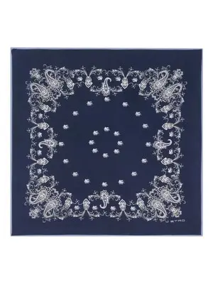 Etro Squared Foulard Print Scarf - Blue