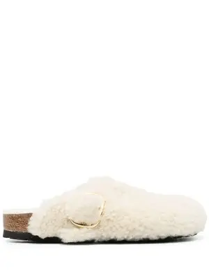 BIRKENSTOCK Boston Big Buckle Shearling Teddy Slippers - White