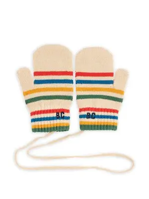 BOBO CHOSES Knitted Striped Mittens - White