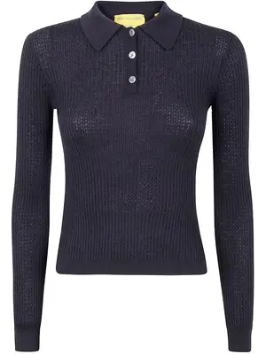 Guest In Residence Long Sleeve Cashmere Polo Shirt - Black