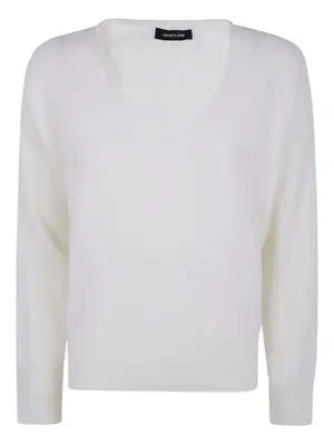 ANNECLAIRE Wool & Cashmere Stretch V-neck Top - White