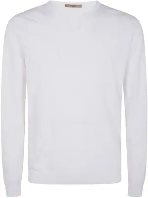 NUUR Long Sleeve Round Neck Sweater - White