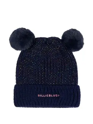 BILLIEBLUSH Ribbed Beanie With Pom Poms - Blue