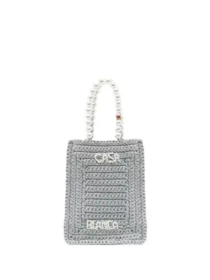 Casablanca Pearl Handle Mini Crochet Shopper Bag - Metallic