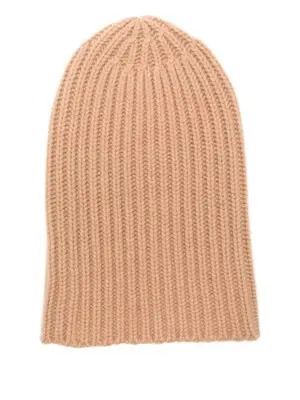 HURRAY Ribbed Cashmere Beanie - Brown