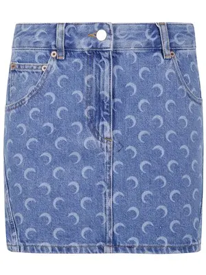 MARINE SERRE Moon Laser Wash Denim Mini Skirt - Blue