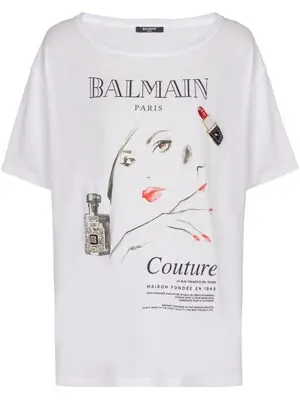 Balmain Beauty Print T-shirt With Embroidery Patches - White
