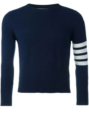 Thom Browne Classic Cashmere Pullover With 4-bar Stripe - Blue