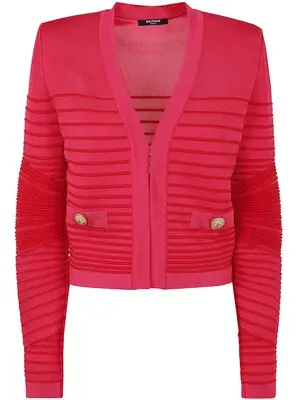 Balmain Long Sleeves Flechage Knit Cardigan - Pink
