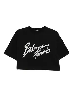 Balmain Paris Bulky Cropped T-shirt - Black