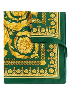 Versace "foulard 90x90 Barocco 92" Printed Bio Silk Twill Green