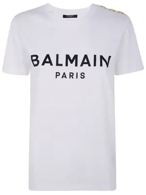 Balmain Printed T-shirt With Button Detail - White