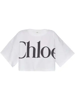 Chloé Printed Oversized Cropped T-shirt - White