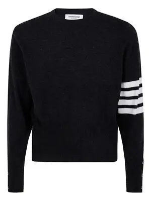 Thom Browne Classic Cashmere Pullover With 4-bar Stripe - Gray