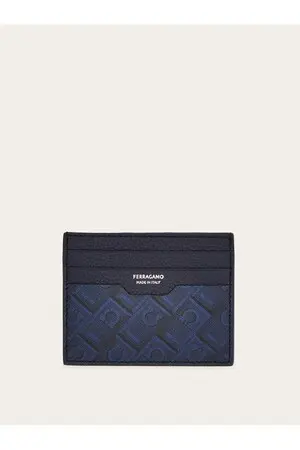 FERRAGAMO Monogram Credit Card Holder - Navy