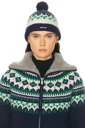 Miu Miu Wool Fairisle Beanie - Navy