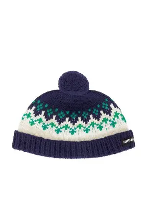 Miu Miu Wool Fairisle Beanie - Navy