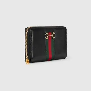 Gucci Horsebit Web Zip Around Wallet Leather