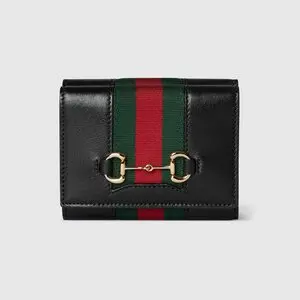 Gucci Horsebit Web Small Tri-fold Wallet Leather - Black