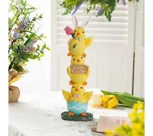 GLITZHOME 13.25'h Easter Resin Stackable Chicke Ns Table Decor