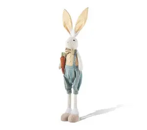 GLITZHOME Easter Fabric Bunny With Telescoping Eg - One-color