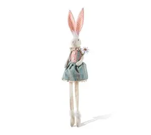 GLITZHOME 29.5'h Easter Fabric Bunny With Dangl Ing Legs - One-color