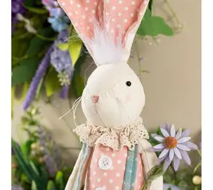 GLITZHOME 29.5'h Easter Fabric Bunny With Dangl Ing Legs