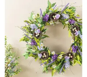 GLITZHOME 24'd Easter Lavender & Bird Nest Wrea Th