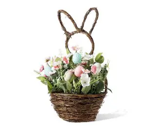 GLITZHOME 18'h Easter Flower Bunny Shaped Baske T Centerpiece - One-color
