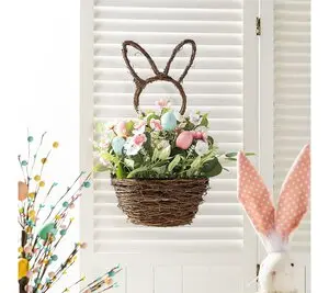GLITZHOME 18'h Easter Flower Bunny Shaped Baske T Centerpiece