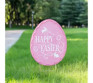 GLITZHOME 24'h Easter Metal Egg Garden Stake