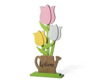 GLITZHOME 30'h Easter Wooden Tulip Porch Decor - One-color